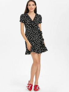 Printed Ruffles Wrap Dress - Power Day Sale