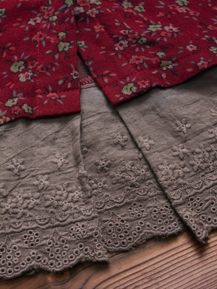 Long Sleeve Floral Print Patchwork Embroidery Hem Dress - Power Day Sale