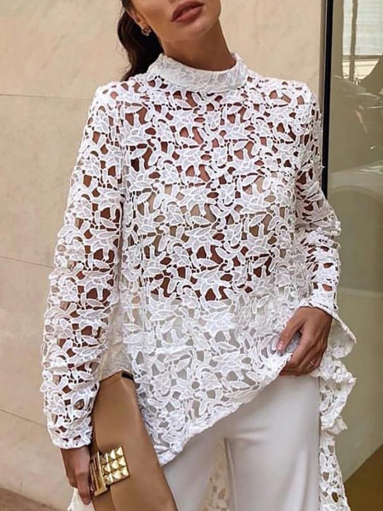 Flower Lace Long Blouse Shirt Women Spring Dresses - Power Day Sale