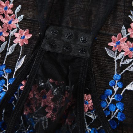 Female flowers embroidered mesh shear teddies Sexy Lingerie Bodysuit ...