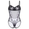 Female flowers embroidered mesh shear teddies Sexy Lingerie Bodysuit ...