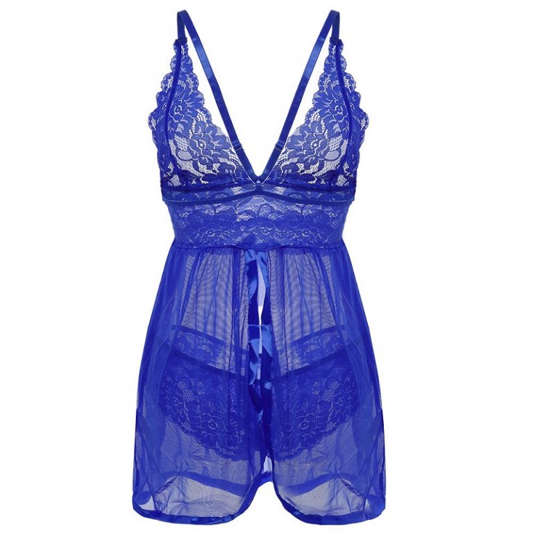 Sexy Women V-neck lace Baby doll mesh Chemis Sleepwear Open Back ...