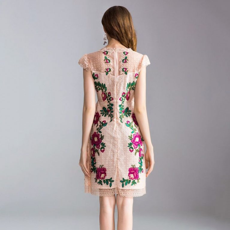 Women lace Embroidery Floral dress Slim party short dress - Power Day Sale
