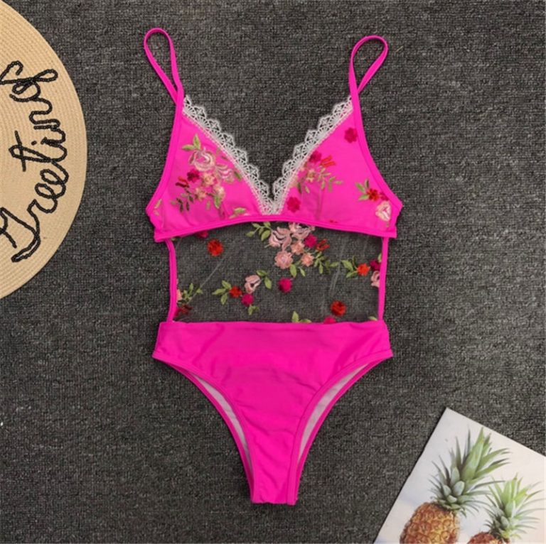 Floral Embroidered Lace Beachwear Bathing Swimsuit - Power Day Sale