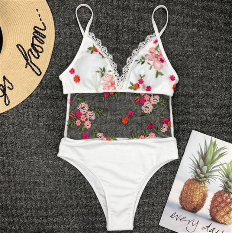 Floral Embroidered Lace Beachwear Bathing Swimsuit - Power Day Sale