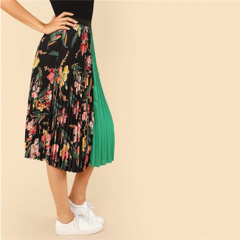 Women Pleated Fashion Polyester Clothing Elastic Waist Skirt - Power ...