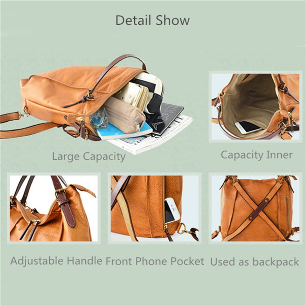 Tote Faux Leather Handbags Vintage Multifunction Backpack Shoulder Bags ...