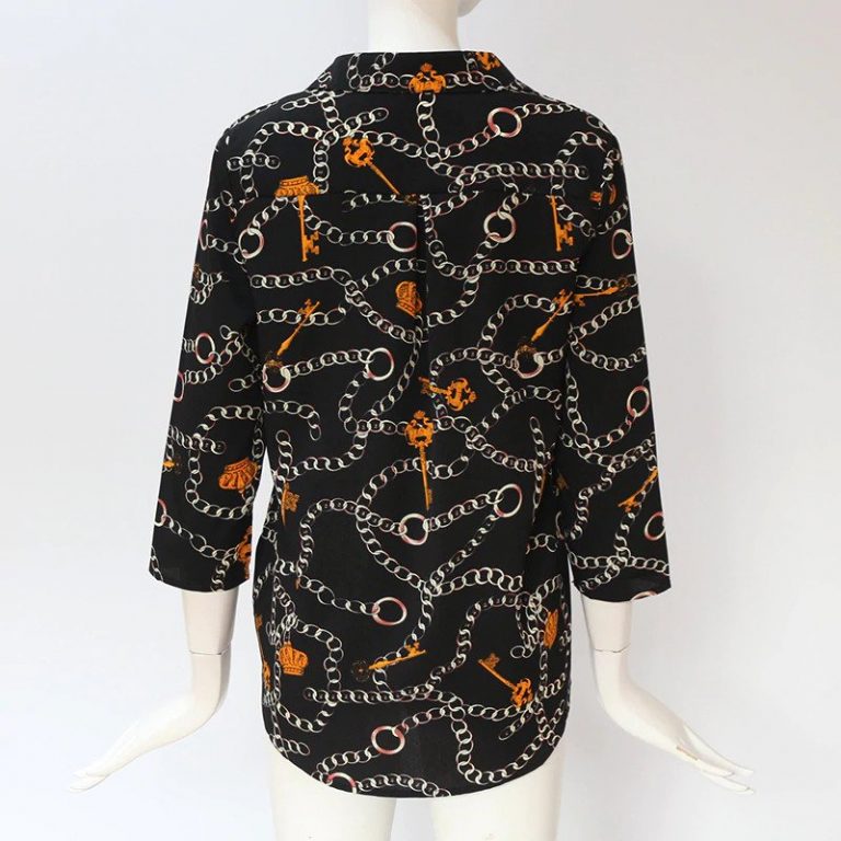 Chain Print Long Sleeve Chiffon Blouse - Power Day Sale