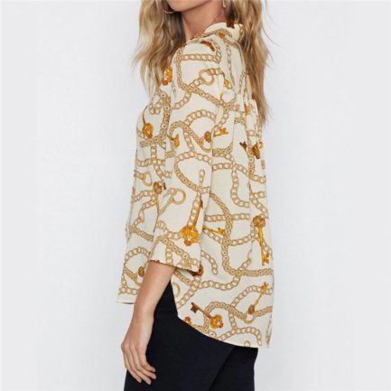Chain Print Long Sleeve Chiffon Blouse - Power Day Sale