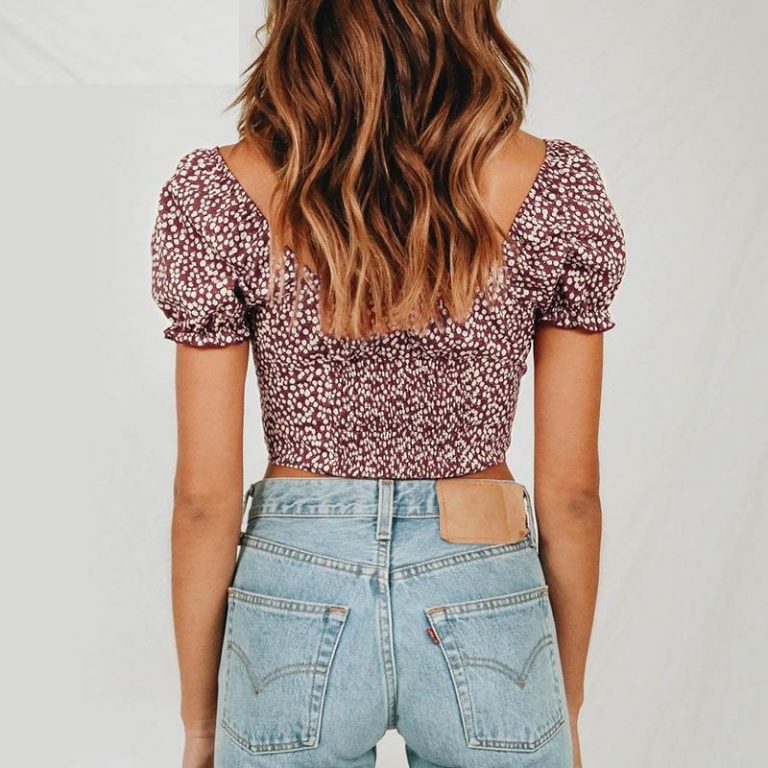 Vintage Casual Print Crop Tops - Power Day Sale