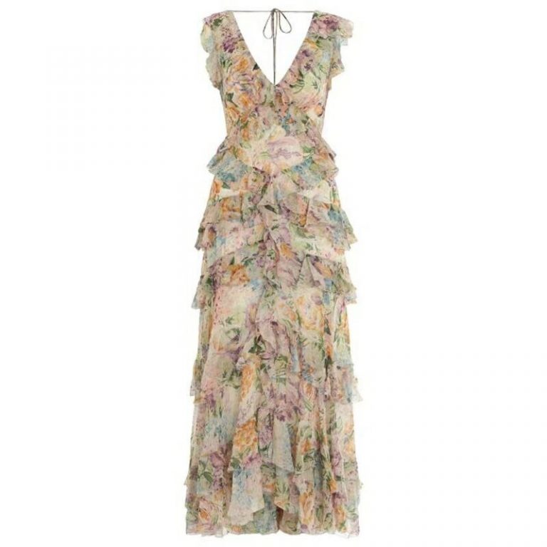 Elegant Flower Print Silk Long Dress - Power Day Sale