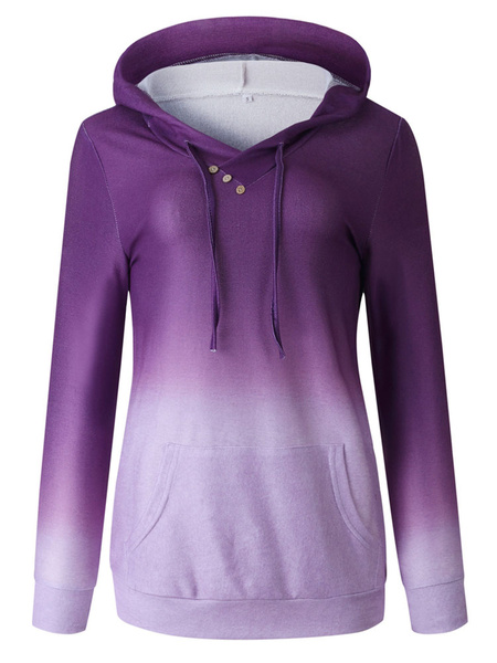 Ombre Hoodie Button Long Sleeves Hooded Sweatshirt - Power Day Sale
