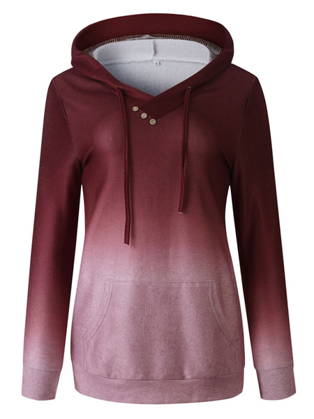 Ombre Hoodie Button Long Sleeves Hooded Sweatshirt - Power Day Sale