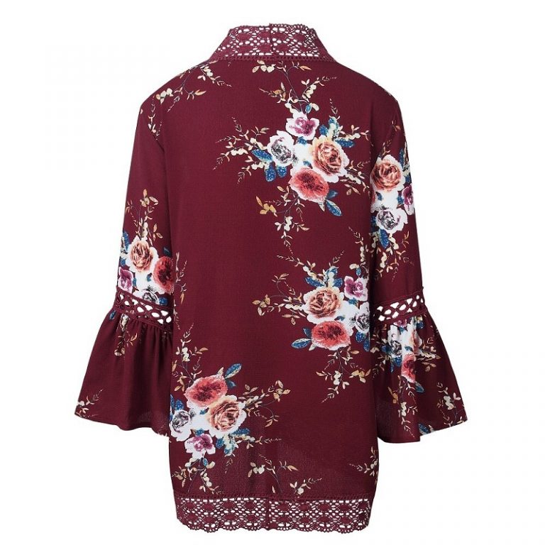 Plus Size Boho Floral Print Lace Patchwork Chiffon Blouse - Power Day Sale