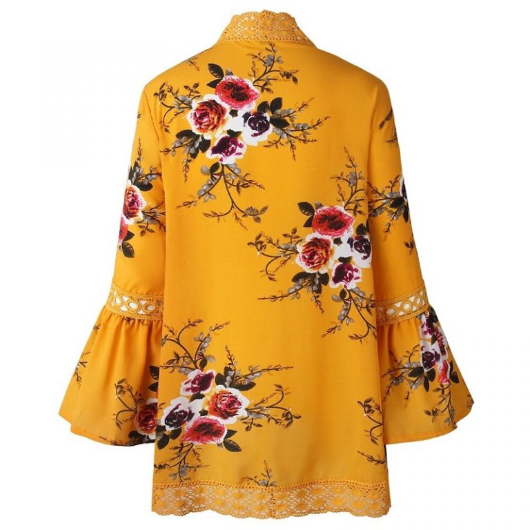 Plus Size Boho Floral Print Lace Patchwork Chiffon Blouse - Power Day Sale