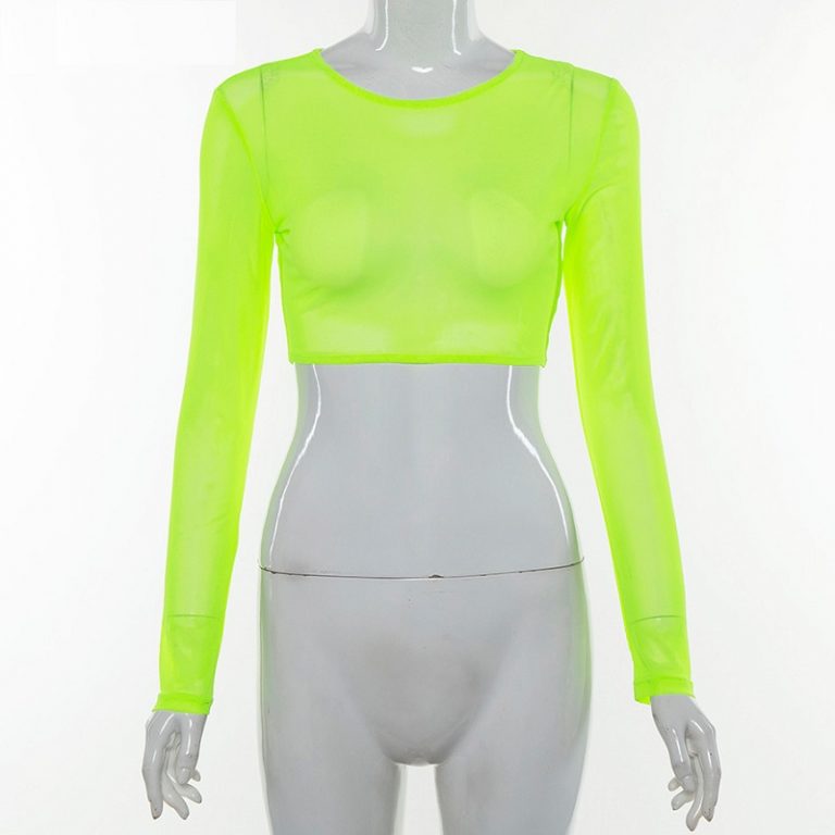Mesh Transparent Slim Fit Outfits Crop Tops - Power Day Sale