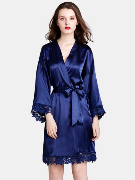 V-Neck Long Sleeve Robe Sleepwear - Power Day Sale