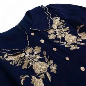 Runway Designer Gold Line Embroidery Short Sleeve Peter Pan Collar ...