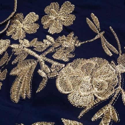 Runway Designer Gold Line Embroidery Short Sleeve Peter Pan Collar ...