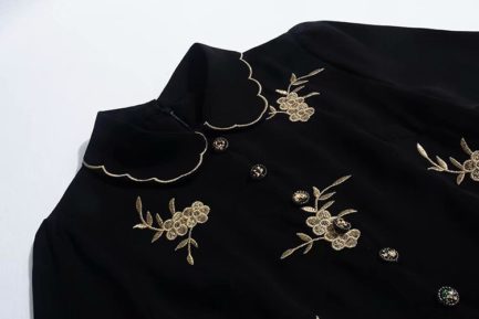 Vintage Short Sleeve Runway Gold Line Embroidery High Quality Dress ...