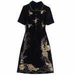 Vintage Short Sleeve Runway Gold Line Embroidery High Quality Dress ...
