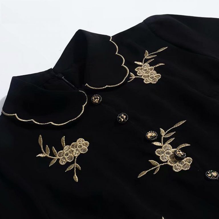 Vintage Short Sleeve Runway Gold Line Embroidery High Quality Dress ...