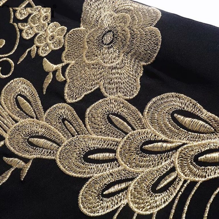 Vintage Short Sleeve Runway Gold Line Embroidery High Quality Dress ...