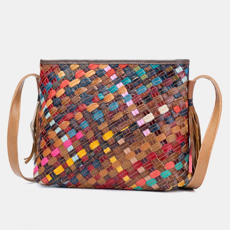 Genuine Leather Weave Tassel Shoulder Bag - Power Day Sale