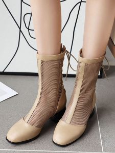 Mesh Boots Block Heel Square Toe Boots - Power Day Sale
