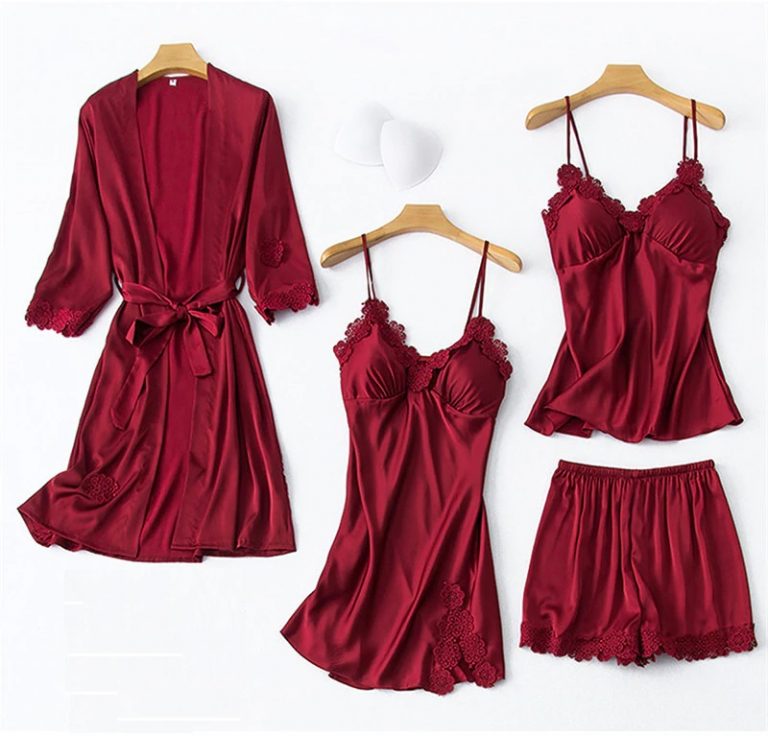 Sexy Lace Sleepwear 4 Pieces Sets - Power Day Sale