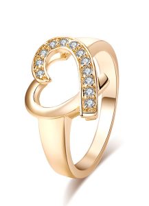 Gold Engagement Crystal Heart Pattern Cut Out Round Rings - Power Day Sale