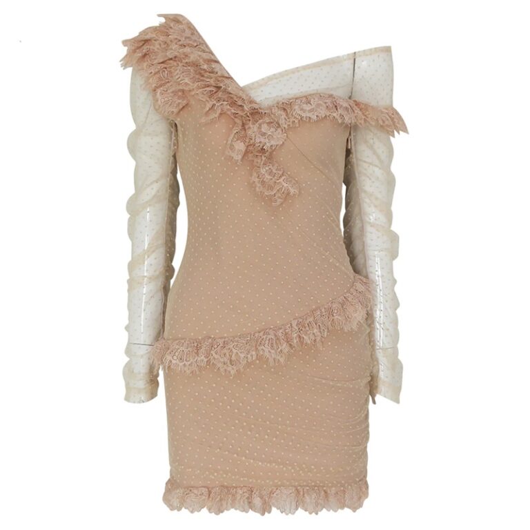 Sexy Lace Long Sleeve Ruffles Runway Mini Club Dresses - Power Day Sale
