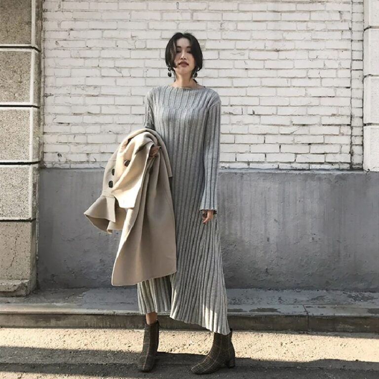Solid Warm Knitting Elegant Vintage Fashion Simple Style Dress - Power ...