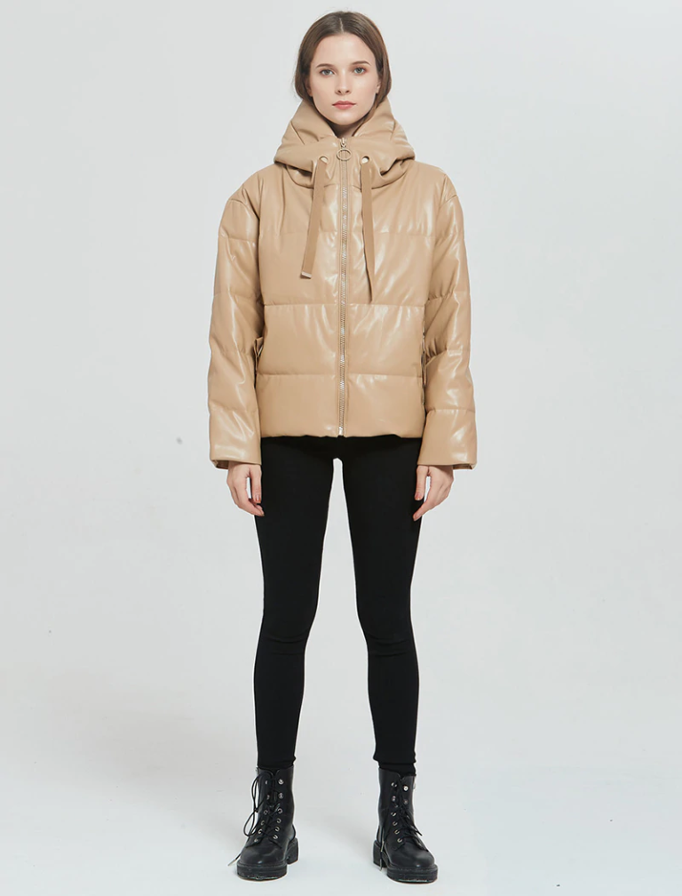 Thick Warm PU Faux Leather Padded Coat - Power Day Sale