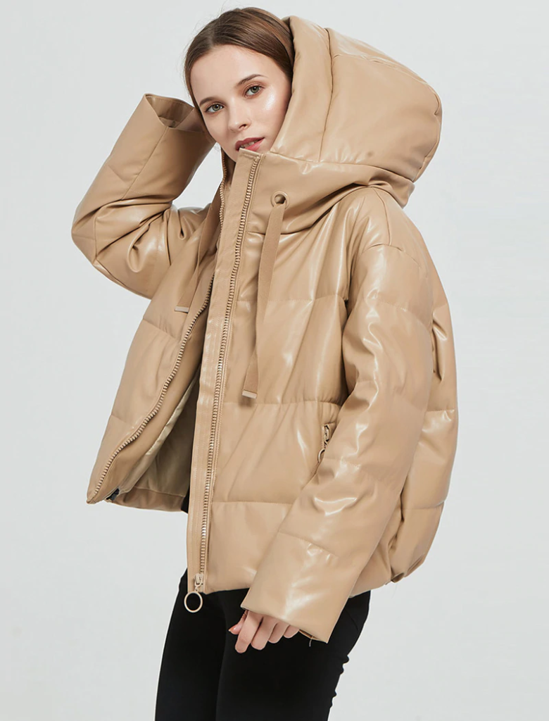 Thick Warm PU Faux Leather Padded Coat - Power Day Sale