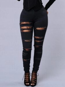 Casual Skinny Random Ripped Solid Jeans - Power Day Sale