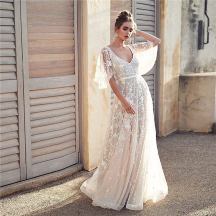 Fashion Lace Deep V Backless Evening Dress - Power Day Sale