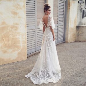 Fashion Lace Deep V Backless Evening Dress - Power Day Sale