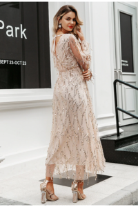 Mesh long sleeve sequin night maxi dress - Power Day Sale