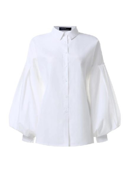 Chic Lantern Sleeve Solid Color Casual Blouse Shirts - Power Day Sale