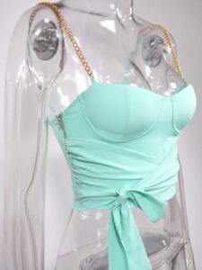 Sexy Tops Lace Up Straps Neck Sleeveless Polyester Top - Power Day Sale