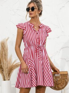 Fashion Cap Sleeve Striped Patchwork Dresses - Power Day Sale
