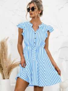 Fashion Cap Sleeve Striped Patchwork Dresses - Power Day Sale