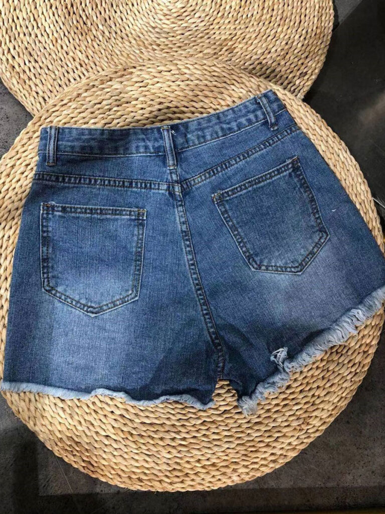 Denim Raised Waistline Skinny Cowboy Shorts - Power Day Sale