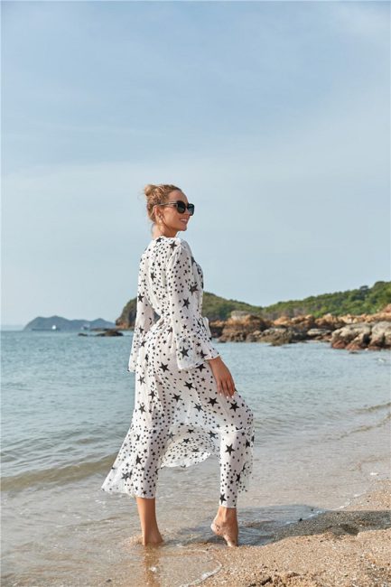 Sexy Star Print Chiffon Beach Cover Up - Power Day Sale