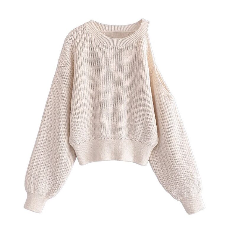 Elegant One Shoulder Long Sleeve Knitted Sweaters - Power Day Sale
