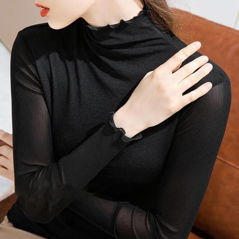 Solid Color Wavy Hem Turtle Neck Base T-Shirts - Power Day Sale