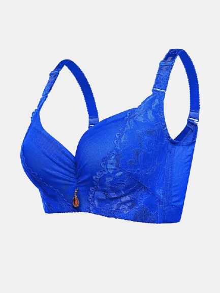 Solid Color Lace Push Up Gather Bra - Power Day Sale