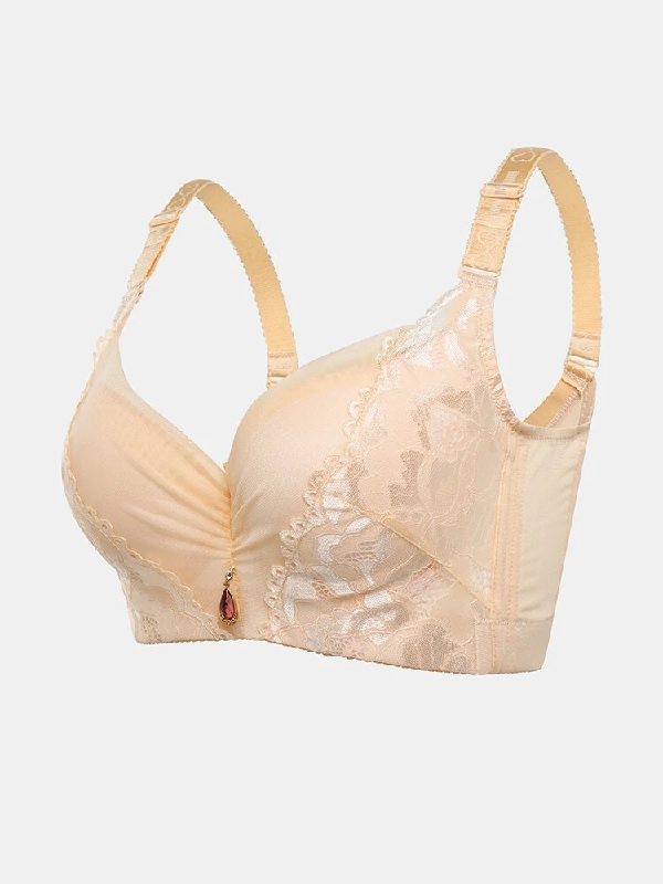 Solid Color Lace Push Up Gather Bra - Power Day Sale