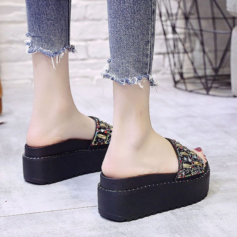 Fashion Shiny Rhinestone Design Single Wide Strap Upper Platform ...